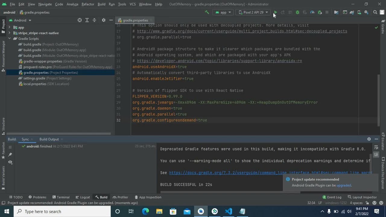 java lang out of memory error java heap space react native  stripe-react-native  appmergeExtDexDebug