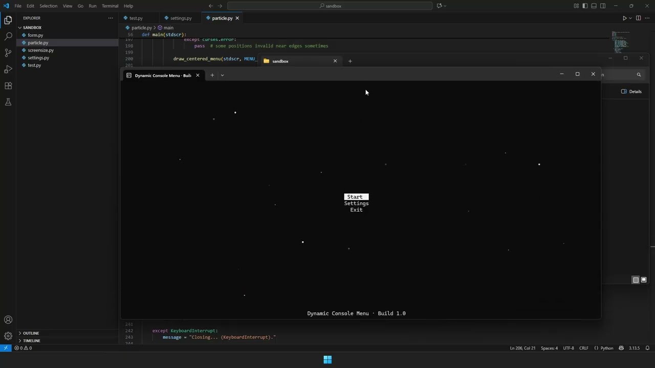 Dynamic Animated Console Menu (Python)