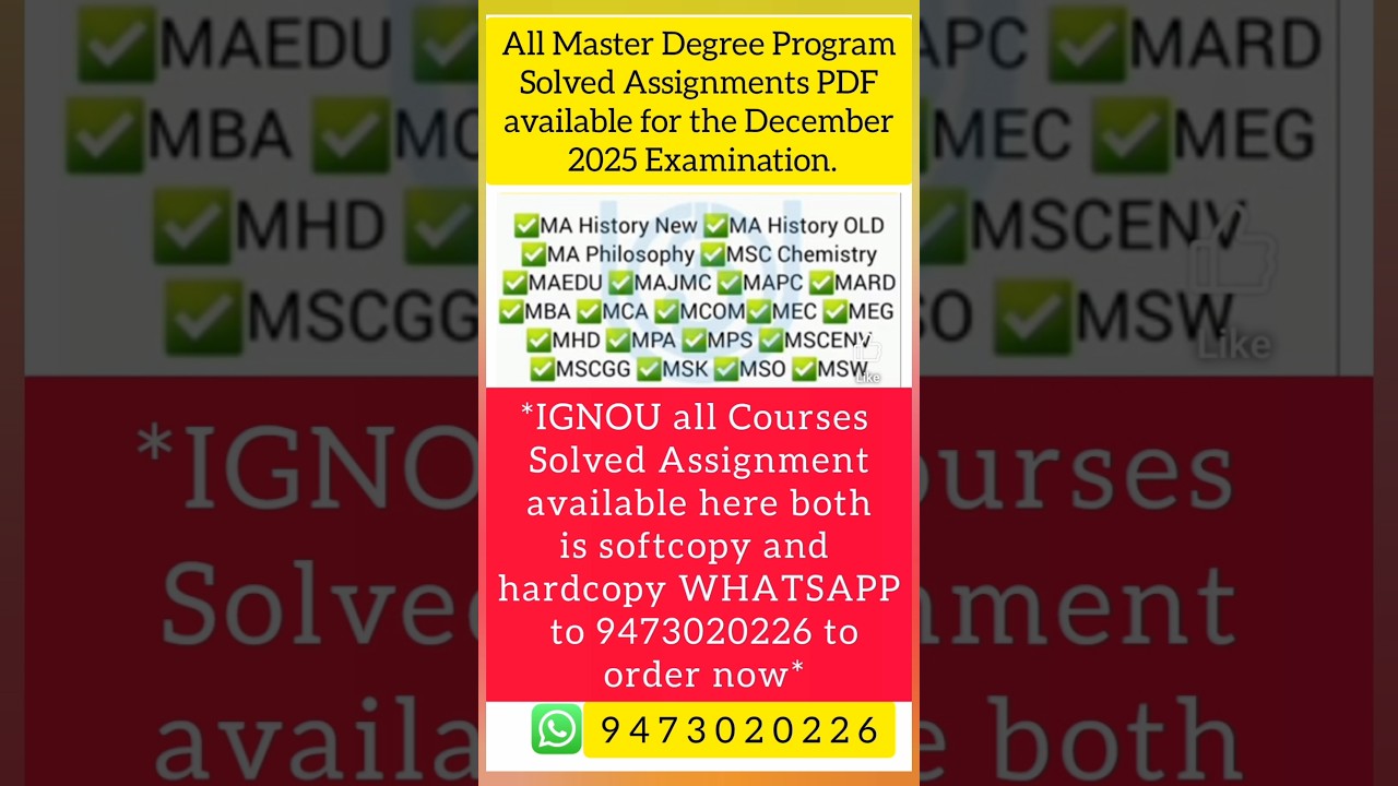All Master Degree Program Solved Assignments PDF available for the December 2025 Examination. #ignou