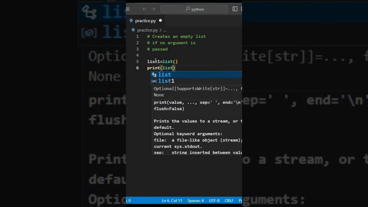 Create an empty list #python #pythoncode #coding #pythonforbeginners