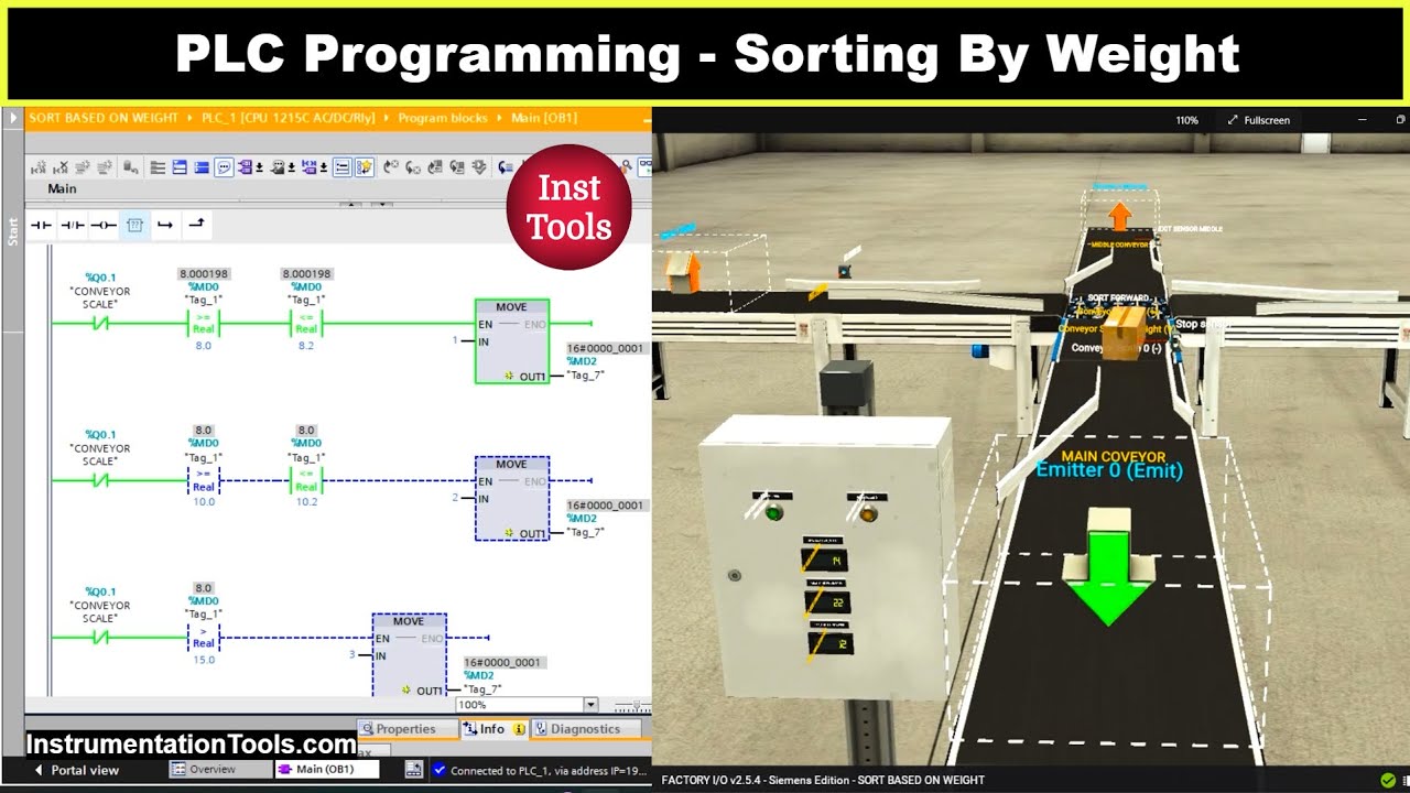PLC Programming - Sorting By Weight Factory IO Simulation