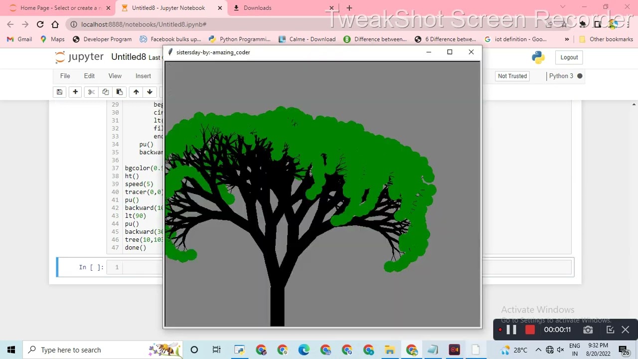green tree  Drawing in Python || Python turtle library || Python for beginners