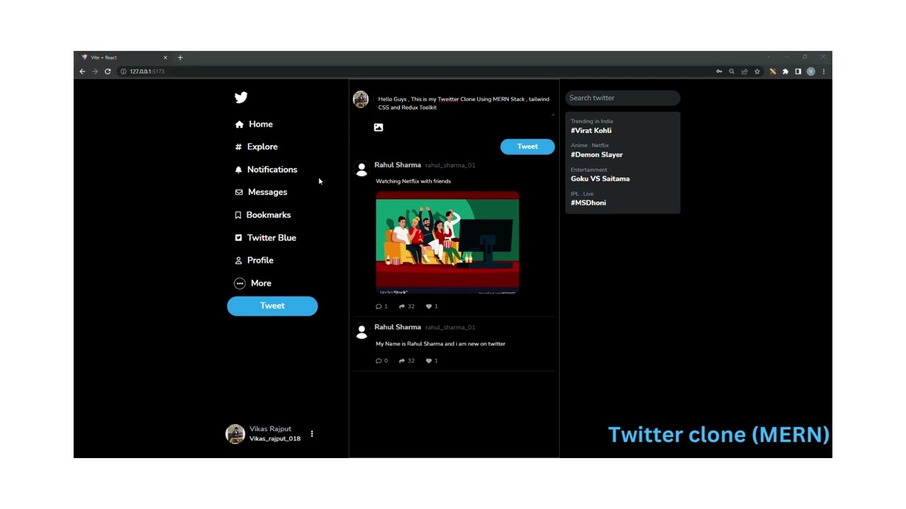 MERN STACK TWITTER CLONE  | Redux Toolkit | Tailwind Css