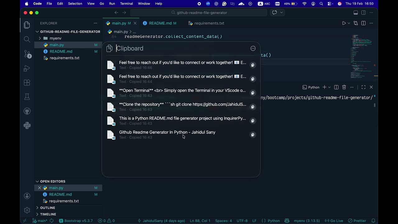 Python GitHub README file generator project