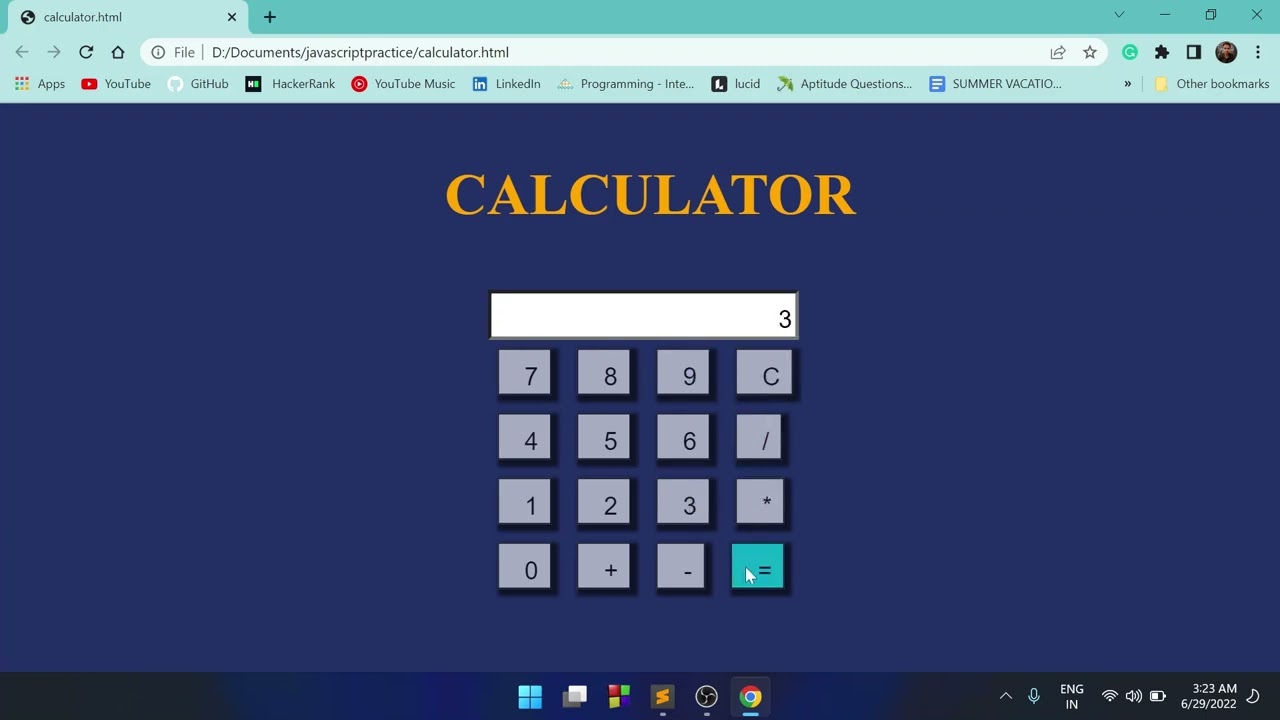 SIMPLE CALCULATOR USING HTML,CSS,JAVASCRIPT!!!