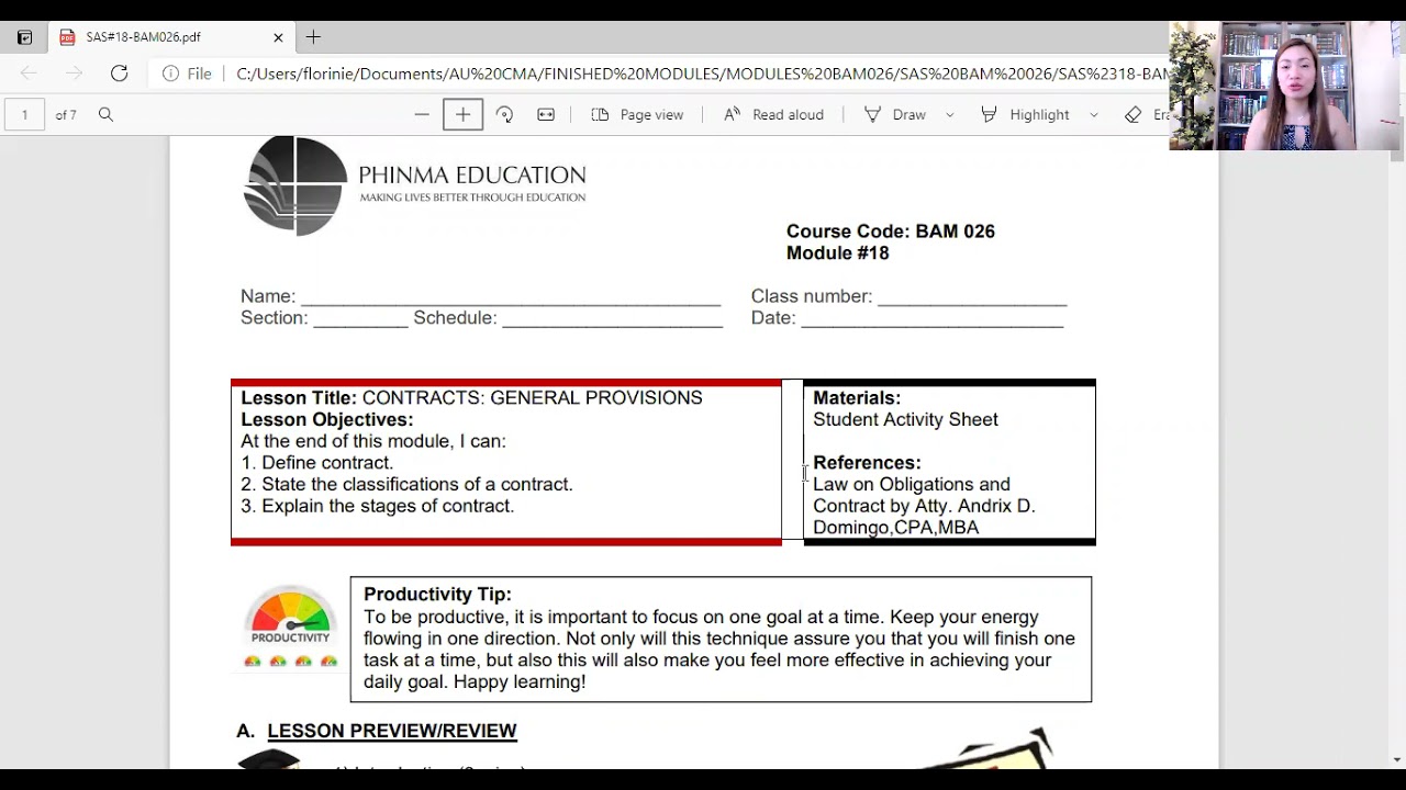 MODULE 18: CONTRACTS: GENERAL PROVISION