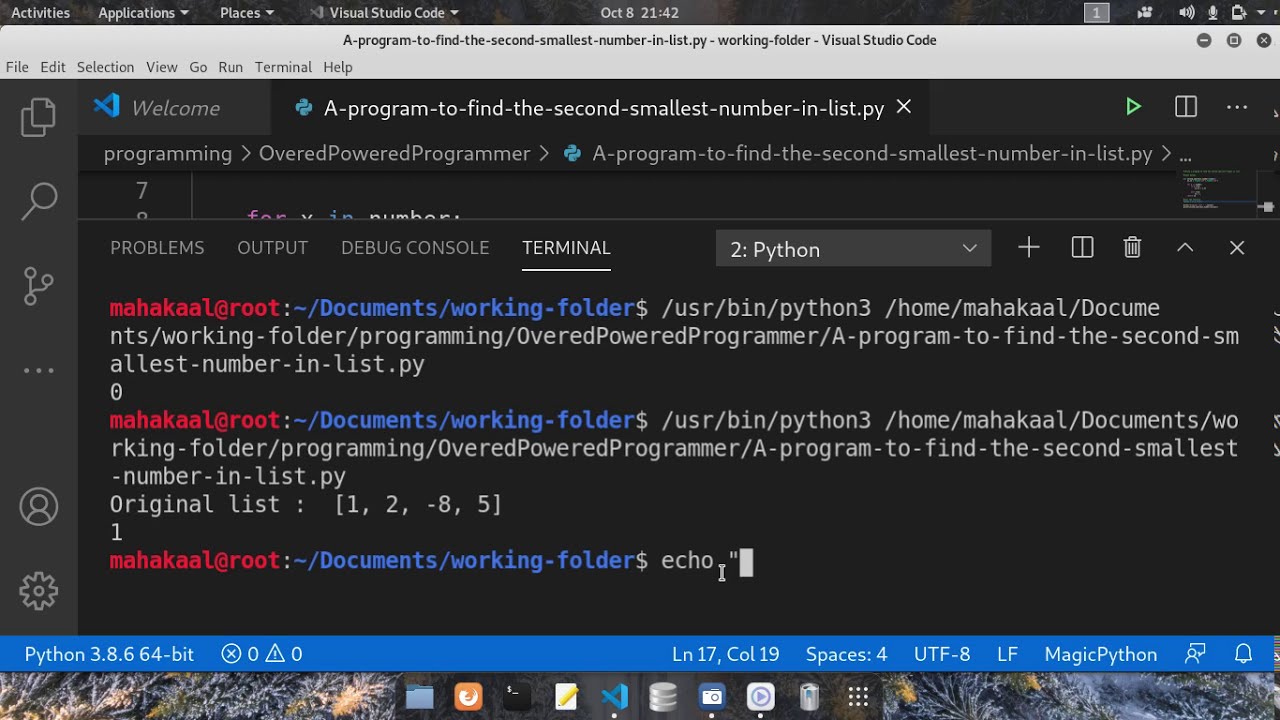 Write a program to find the second smallest number in list | OverPoweredProgramme OPP | PYTHON