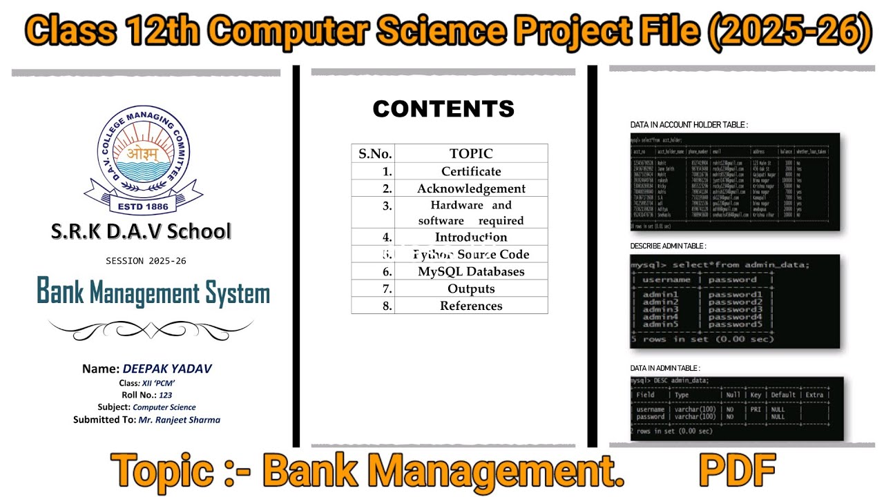 Class 12 CS/IP | Bank Management System | Project File | PDF 2025–26 #ip #cs #pdf 