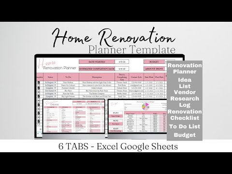 Home Renovation Planner Excel Spreadsheet, Home Improvement Planning Google Sheets, Home Remodel
