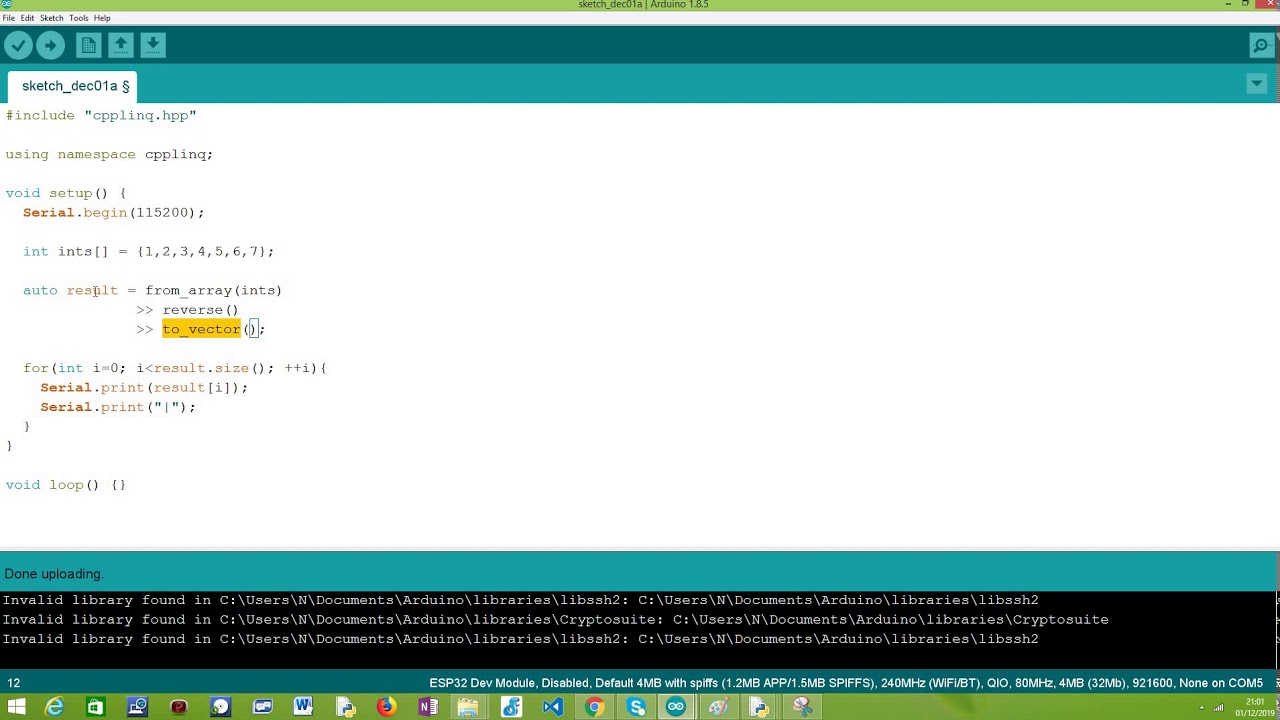 ESP32 cpplinq: reversing an array