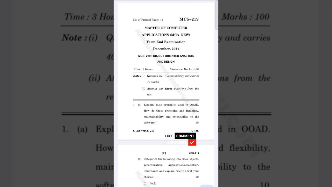MCS-219 OBJECT ORIENTED ANALYSIS AND DESIGN #exam #ignou #mca
