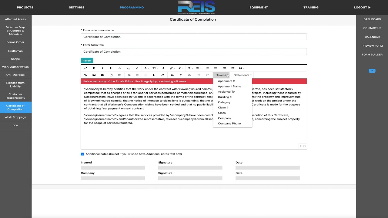 Programming - Certificate of Completion Form