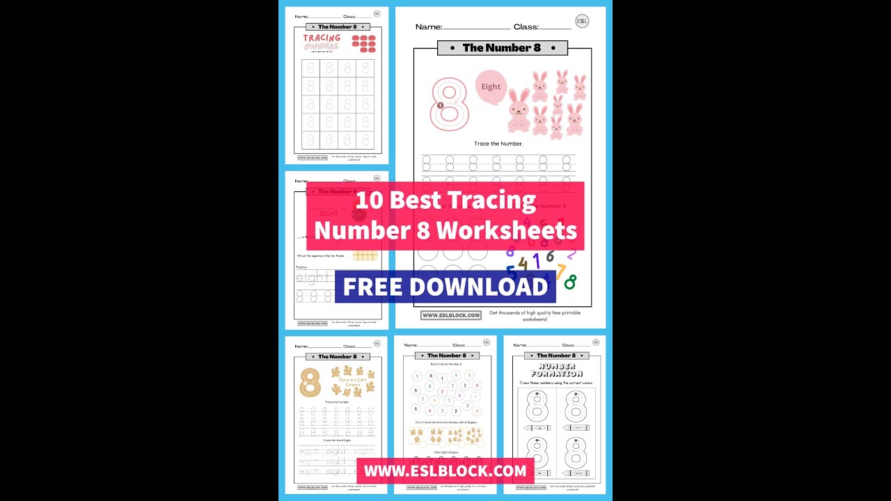 Tracing Number 8 Worksheets