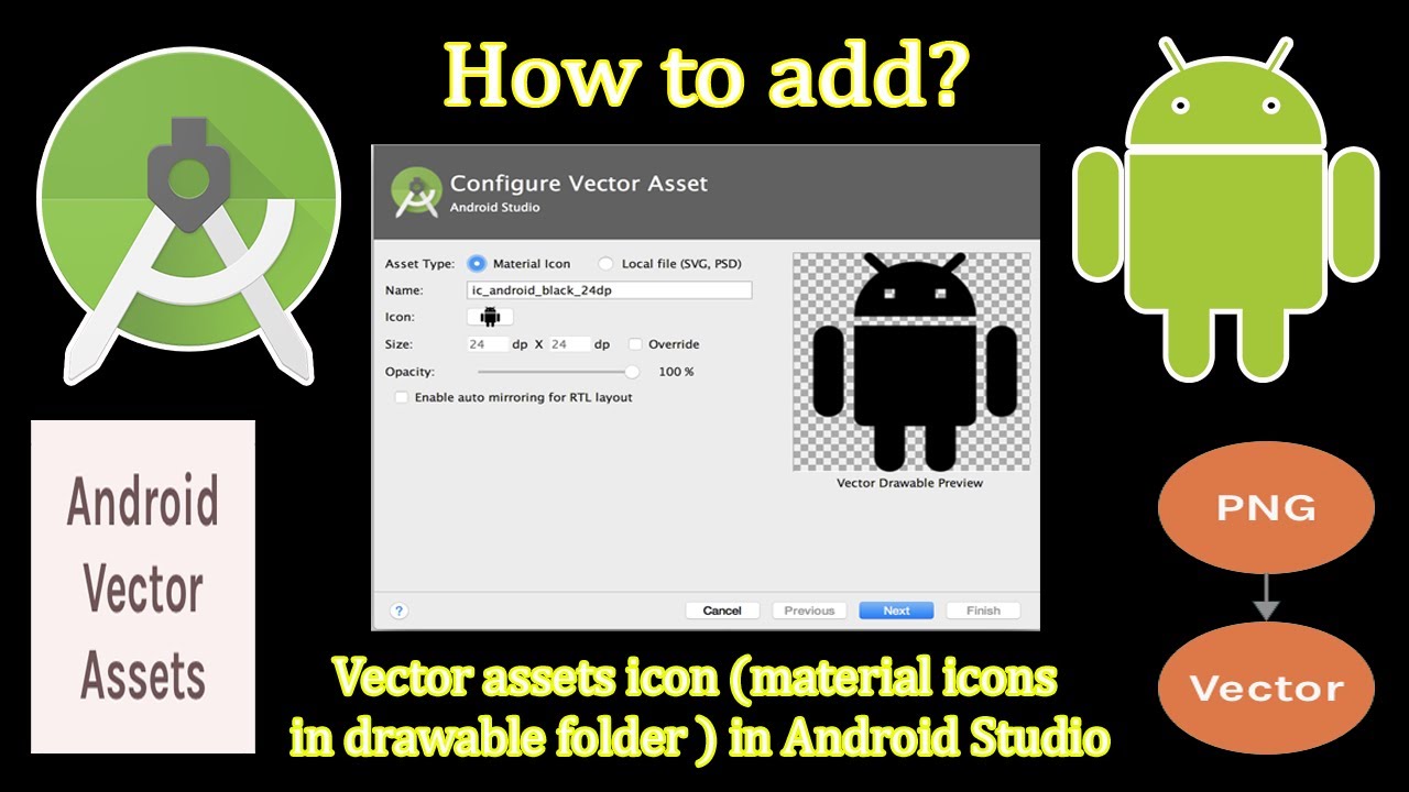 [Latest] How to add vector assets icon (material icons in drawable folder ) in Android Studio
