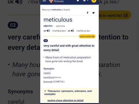 Meticulous meaning in हिंदी and english || meaning of meticuous || #englishvocabulary