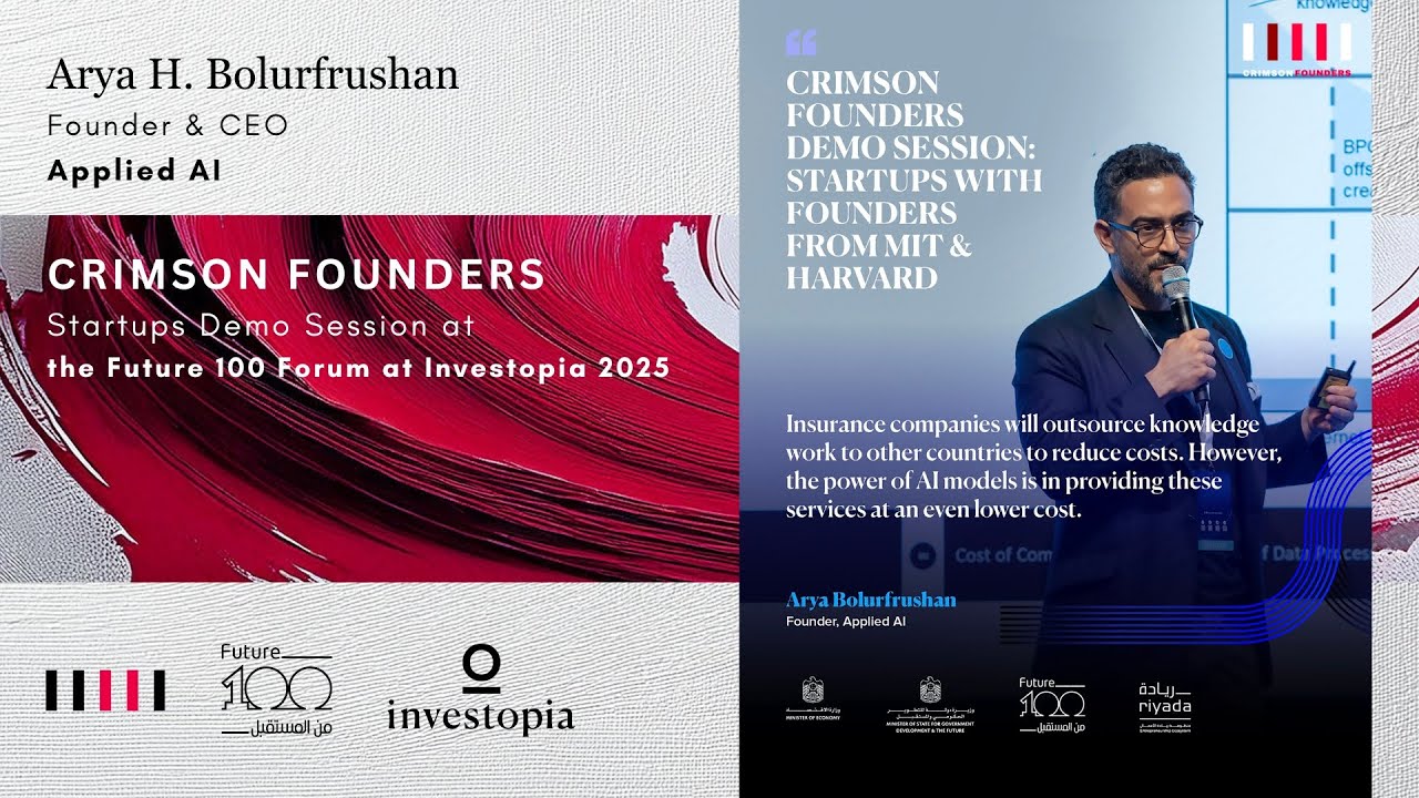 Applied AI Presenting at the Crimson Founders Demo Session at Future 100 Investopia 2025 Abu Dhabi