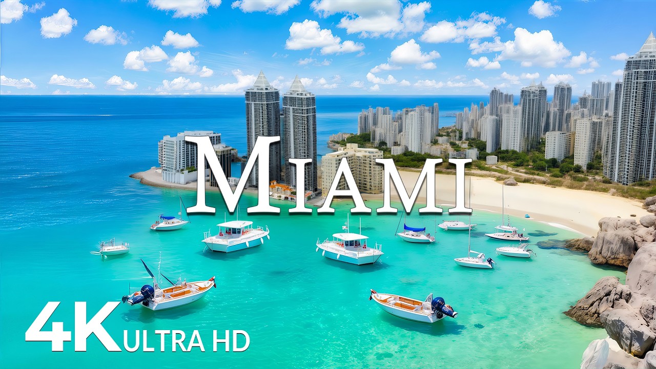 FLYING OVER MIAMI (4K UHD) – Soothing Music Along With Beautiful Nature Video - 4K Video ULTRA HD
