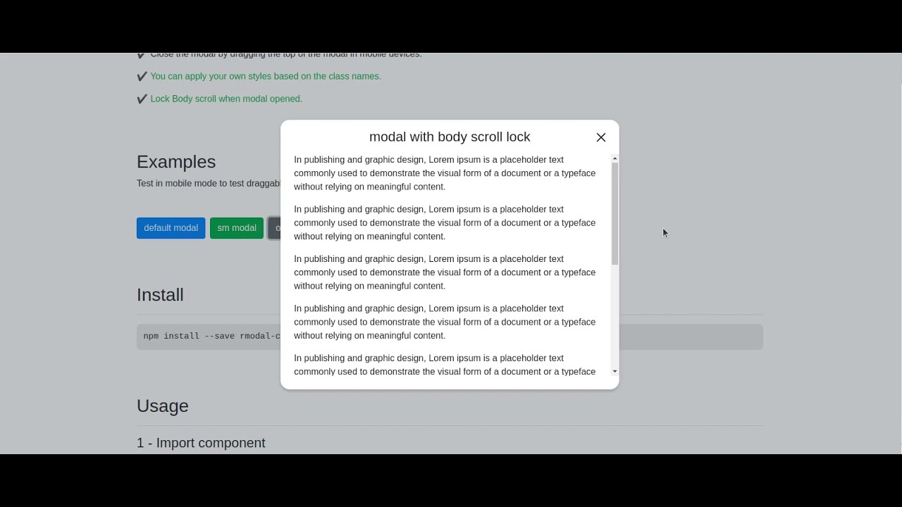 Reactjs Modal Component (draggable drawer in mobile devices)