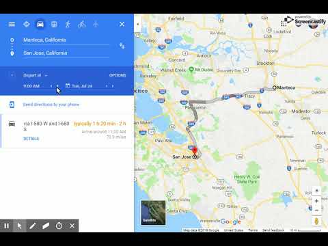 Manteca, California to San Jose, California in Google Maps