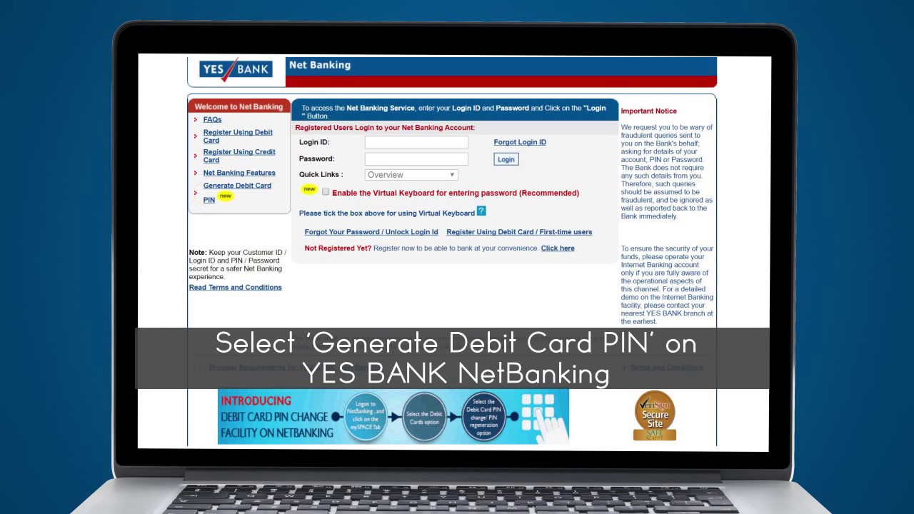 How to generate PIN | YES BANK Debit Cards