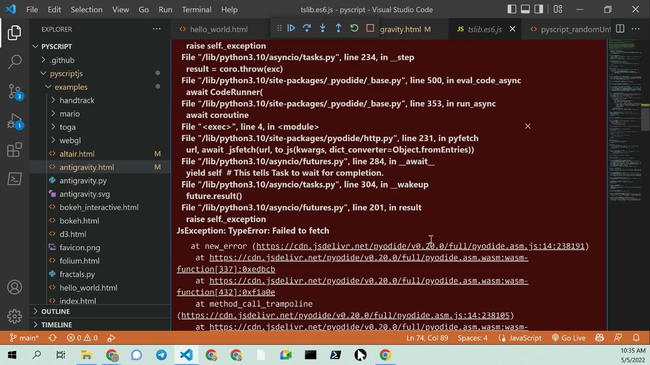 pyscript github antigravity.html throws an error