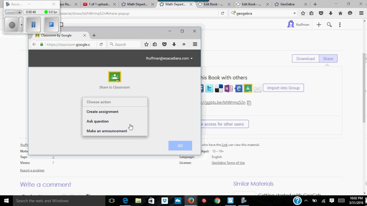 Tutorial on sharing a GeoGebra book