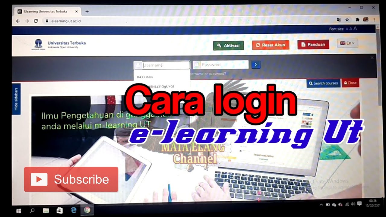 Login e-learning Ut - Cara masuk elearning Ut - aktivasi elearning
