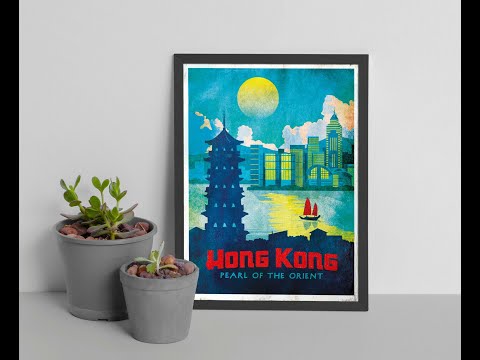 Vintage retro Hong Kong Vintage Travel Poster, Decoration, Wall Art poster reprint