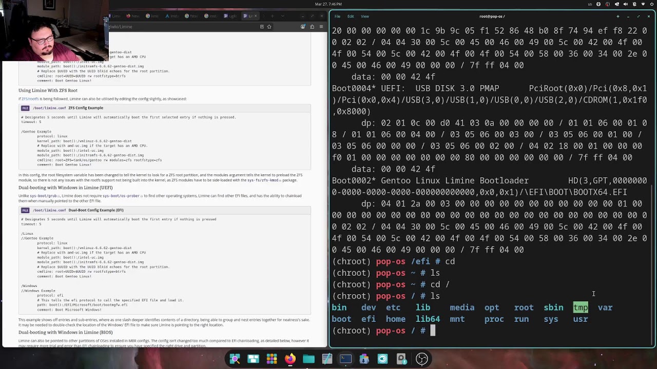 Gentoo Linux install with OpenRC 'cause SystemD is weird.