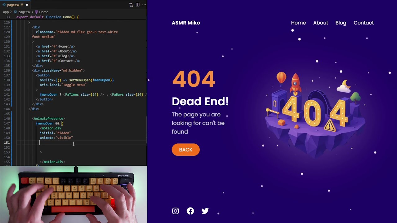 ASMR Programming - 404 Page Coding with React & Tailwind | No Talking