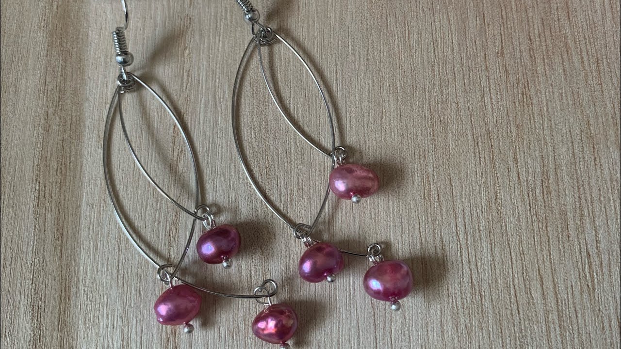 Easy peasy  Memory wire Earrings with Freshwater Pearl Dangles