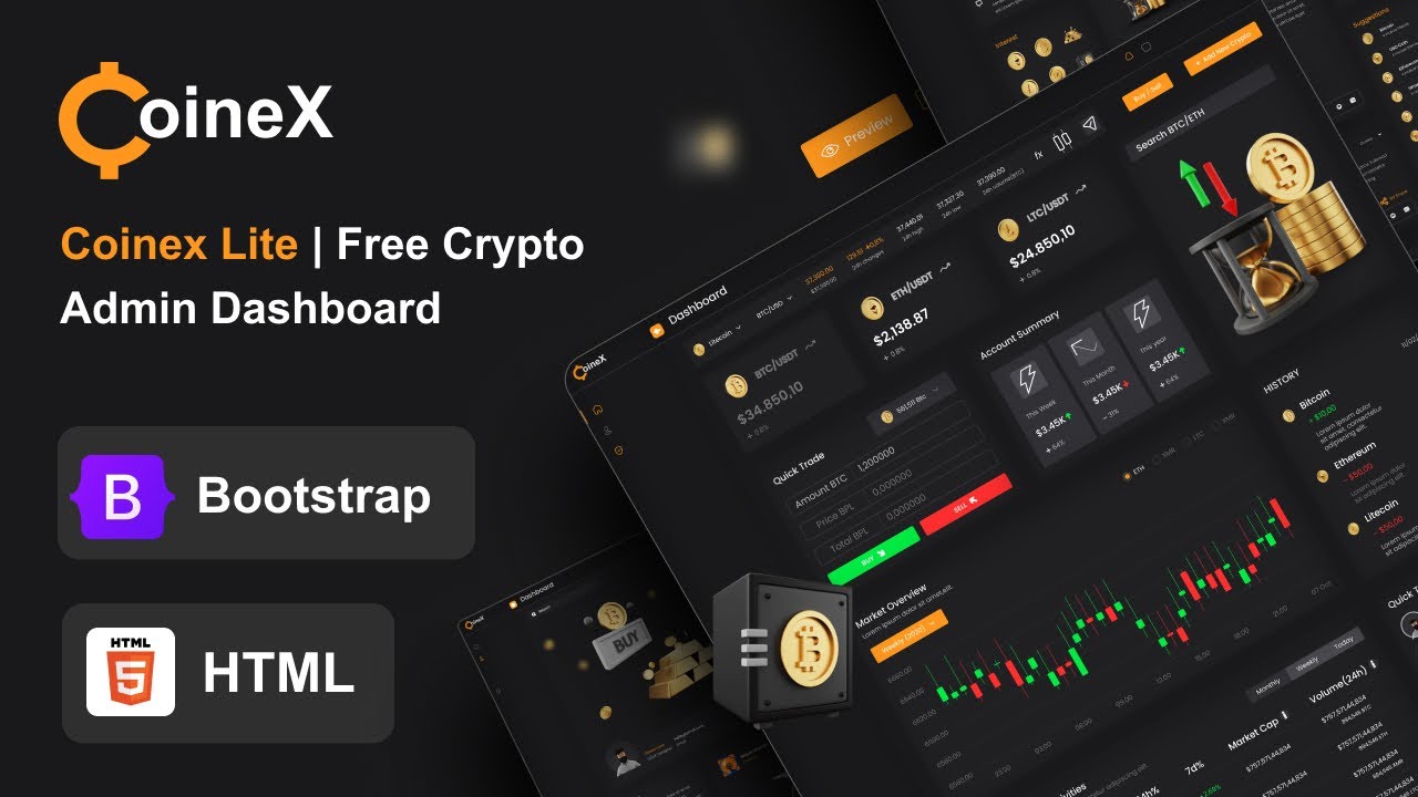 Build a Responsive Admin Dashboard Using HTML CSS & JavaScript & Bootstrap | Coinex Lite Dashboard