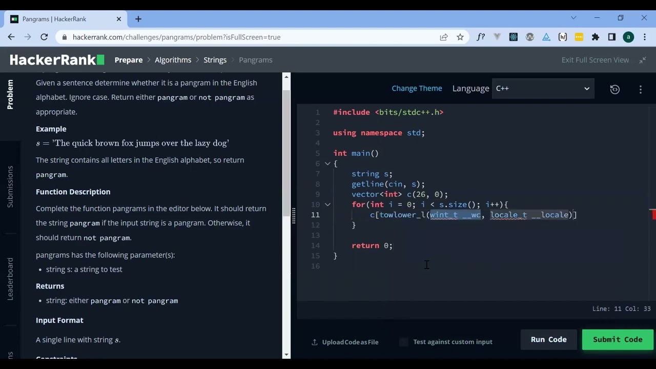 HackerRank : Pangrams