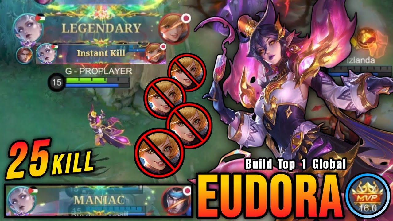 25 Kills + MANIAC!! Eudora COVENANT Skin Instant Kills Enemies!! - Build Top 1 Global Eudora ~ MLBB