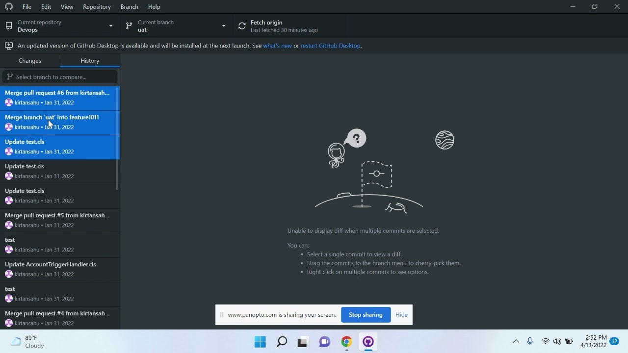 Git cherry pick in GitHub desktop