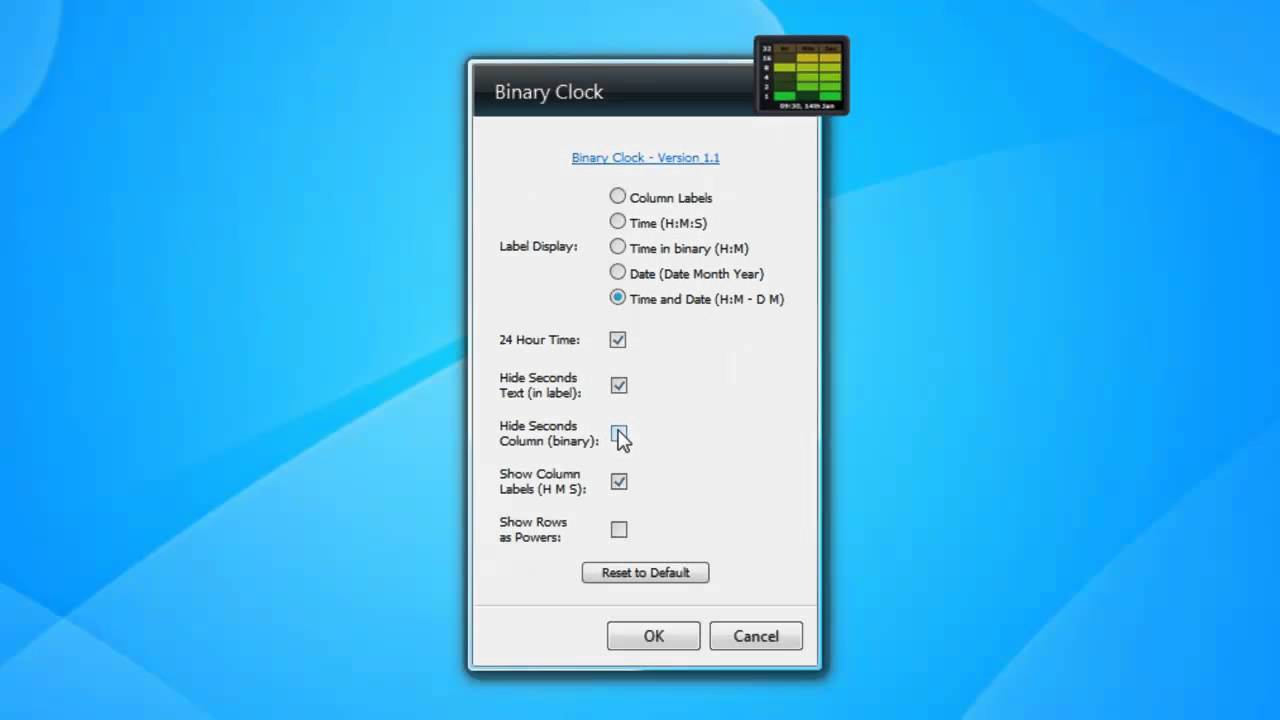 Binary Clock 3 Windows 7 Gadget