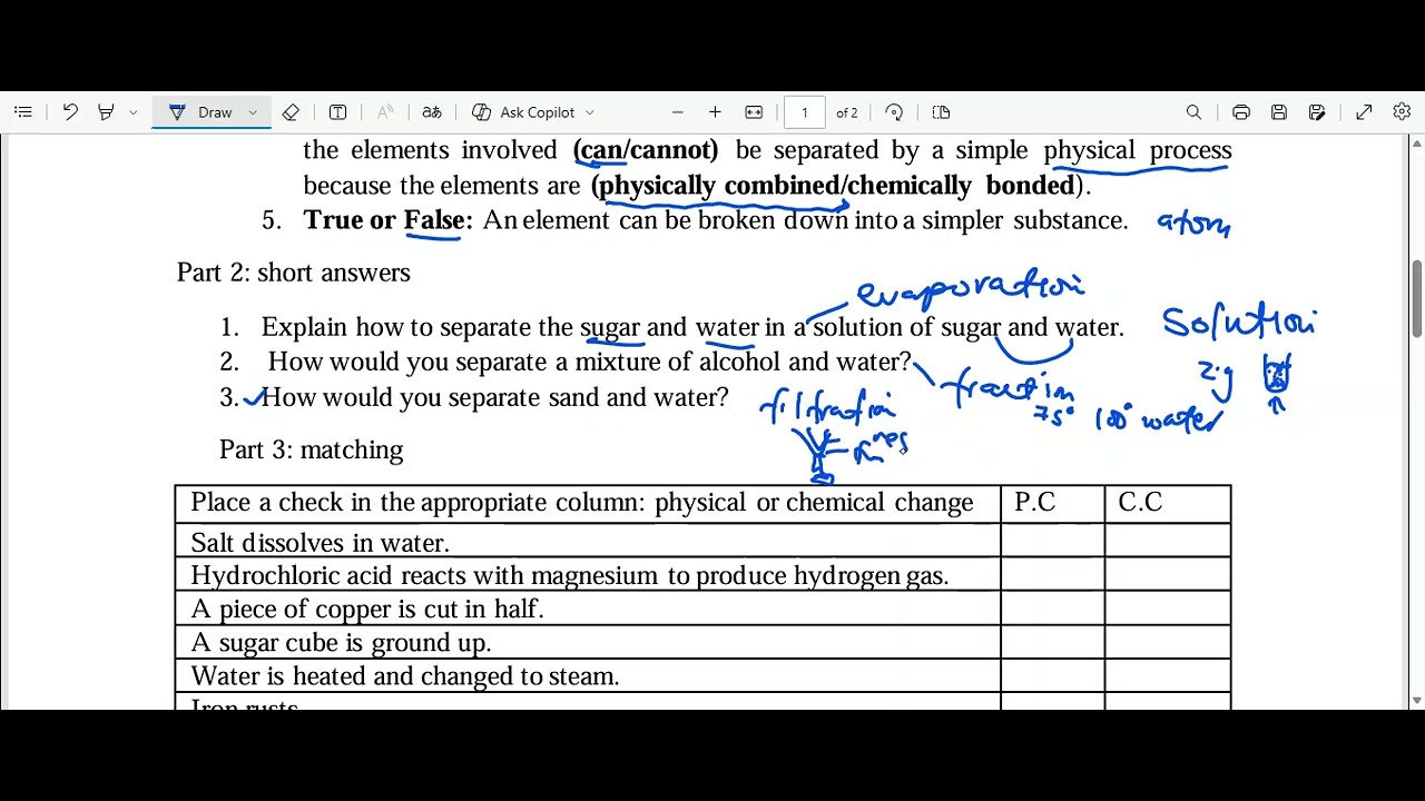 ANSWERED TUTORIAL SHEET ON CLASSIFICATION OF MATTER MADE EASY