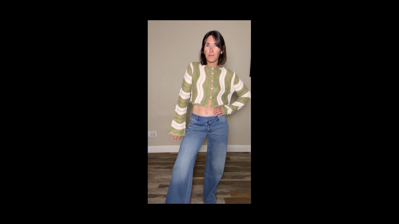 OYOANGLE Women's Color Block Striped Crochet Cardigan Sweater Button Up Long Sleeve Crop Knit Tops