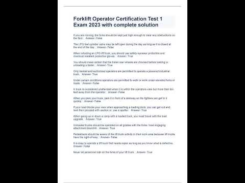 Forklift Operator Certification Test 1 Exam 2023 with complete solution