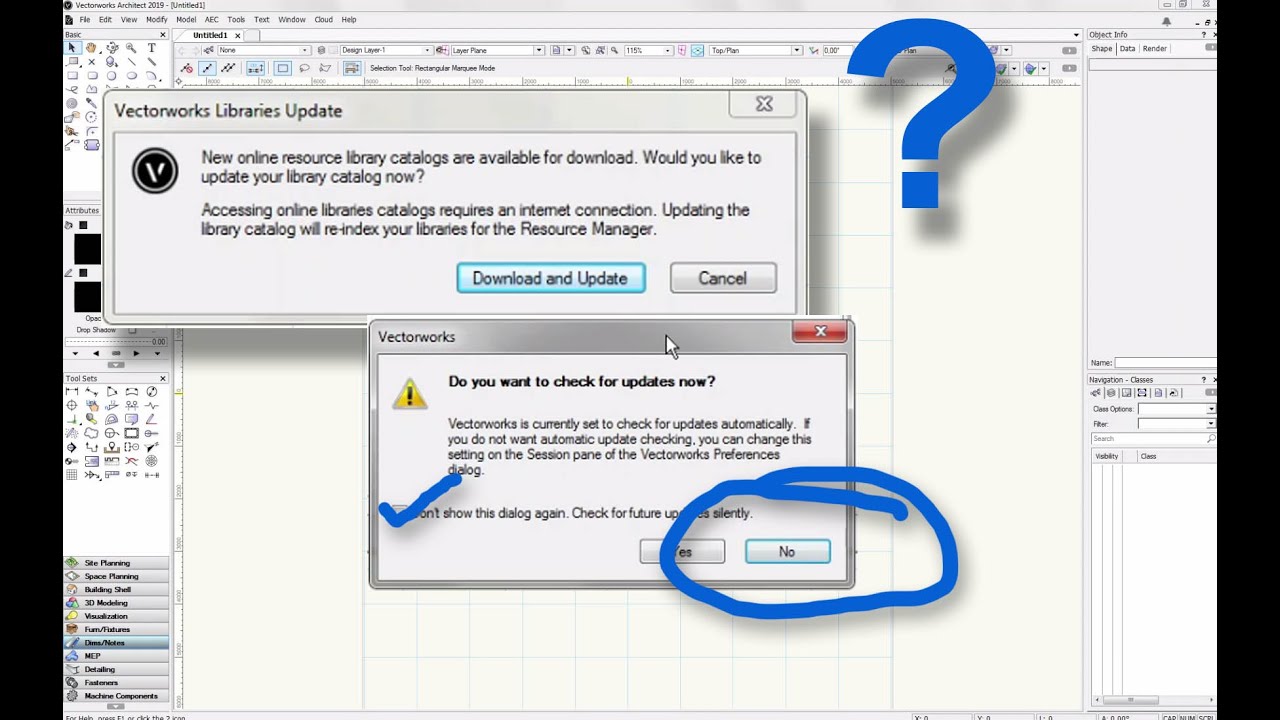 Vectorworks 2019 Libraries Update disable PopUP