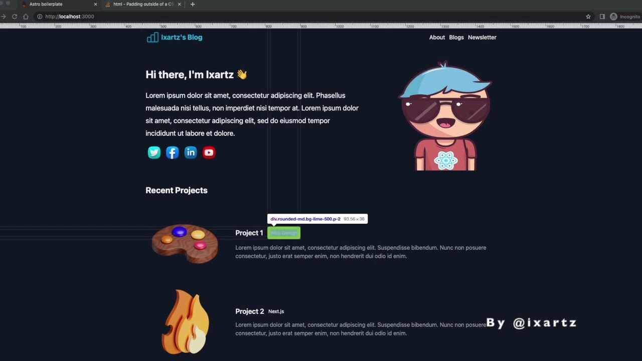 Timelapse of building a Portfolio template built with Astro.build, React and TypeScript