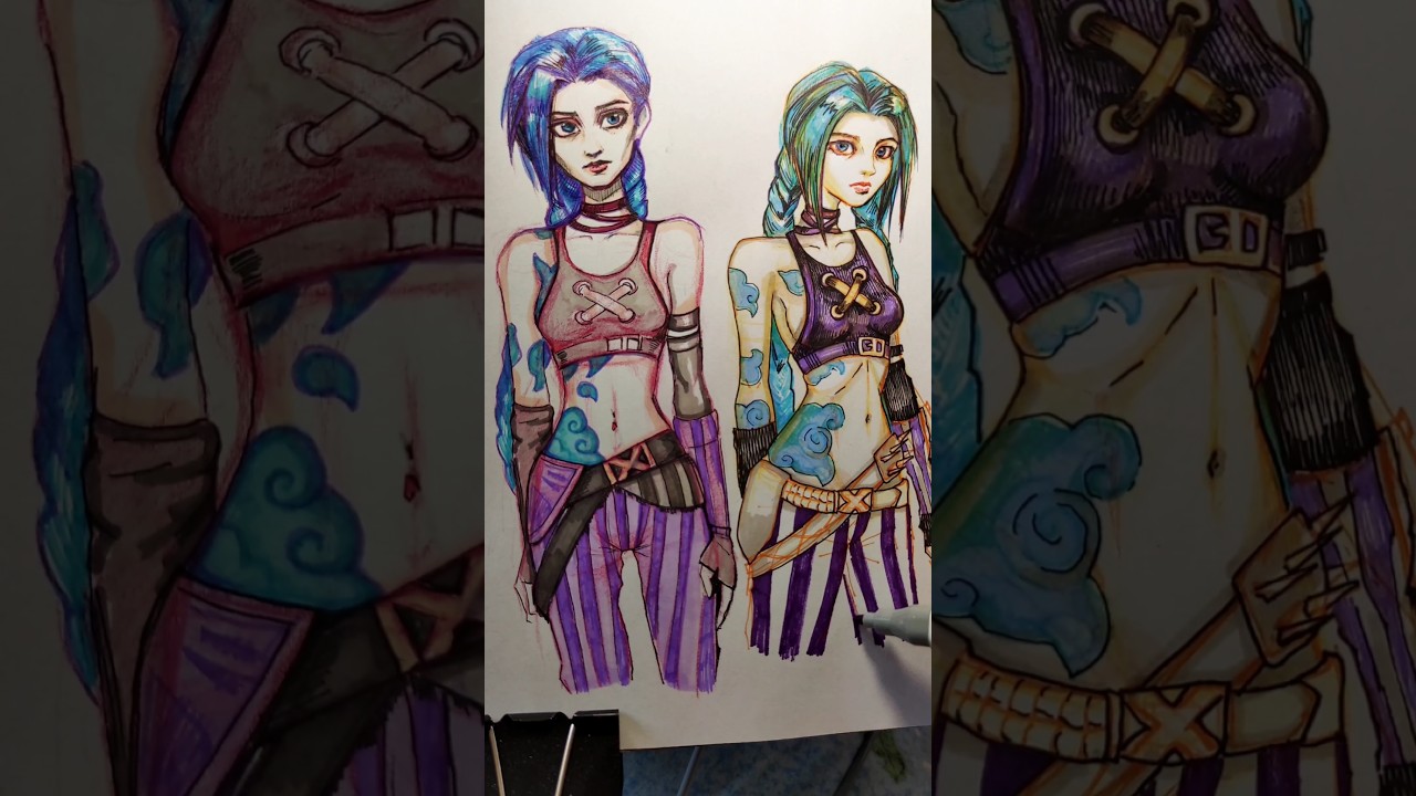 💙 Jinx Fanart Marker Sketch Traditional Art Colored Drawing League of Legends Character Stylization