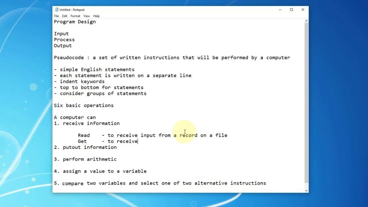 Program Design - 2. Pseudocode - Six Basic Operations  2019