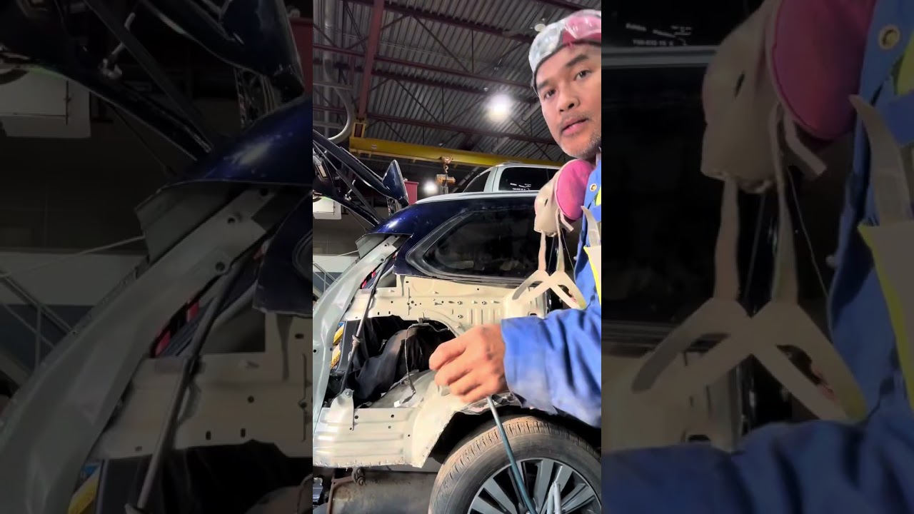 Removing quarter glass using piano wire #automotiveshop #automotive #buhayabroad #ofwlife
