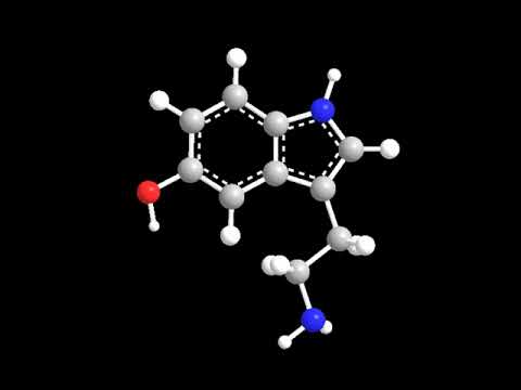 Serotonin Molecule. 5-hydroxytryptamine 3D stereo chemistry