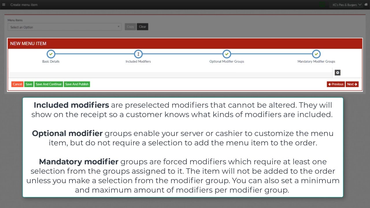 Menu Programming  - iTab POS