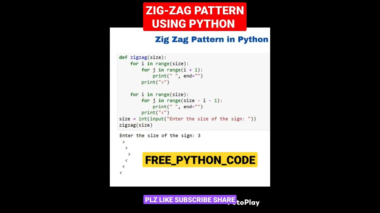 ZIG ZAG PATTERN USING PYTHON #python #pythoncode #blockchain #iot #ai #php #cod #codm #bts #btsarmy