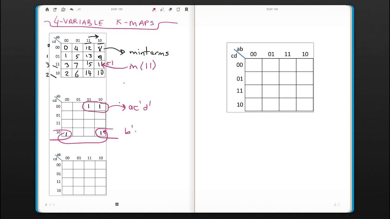 4-variable K-Maps (EGR 190: Digital Circuits, week 5 #3)