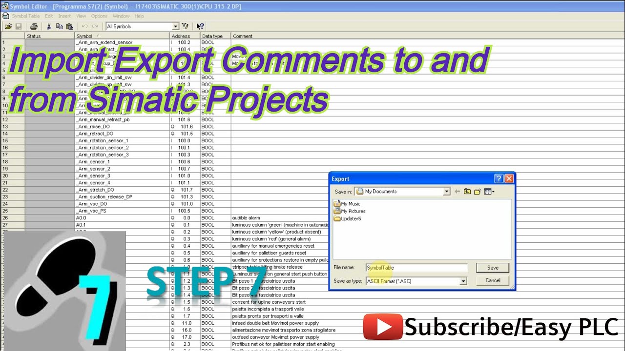 Import Export Comments and Symbol Table between Simatic Manager Projects