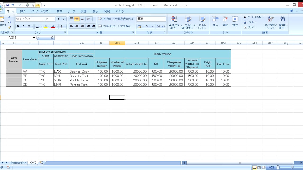 RFQ format   end to end